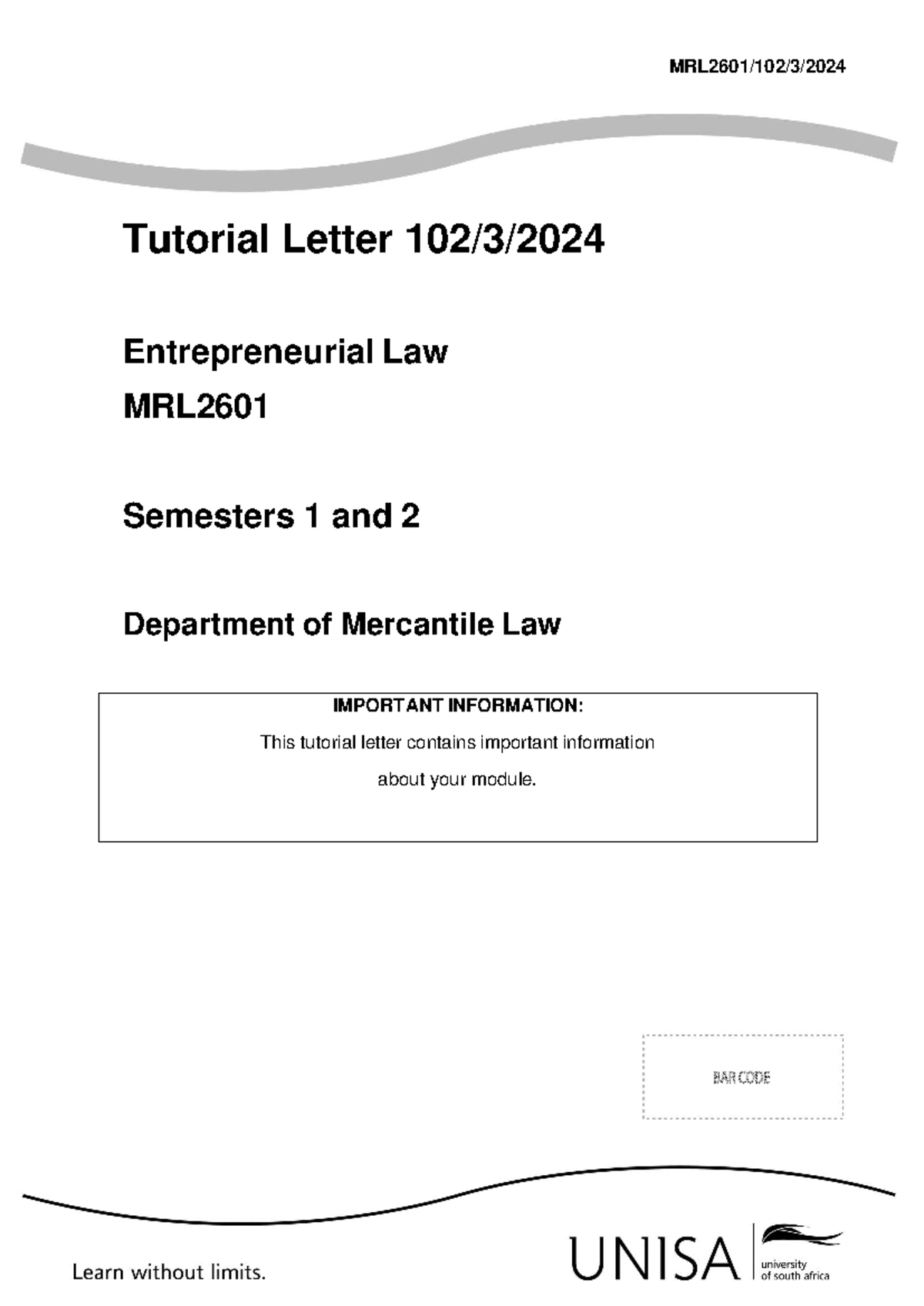 MRL2601 2024 TL 102 3 E - study guide - MRL2601/102/3/202 4 IMPORTANT ...