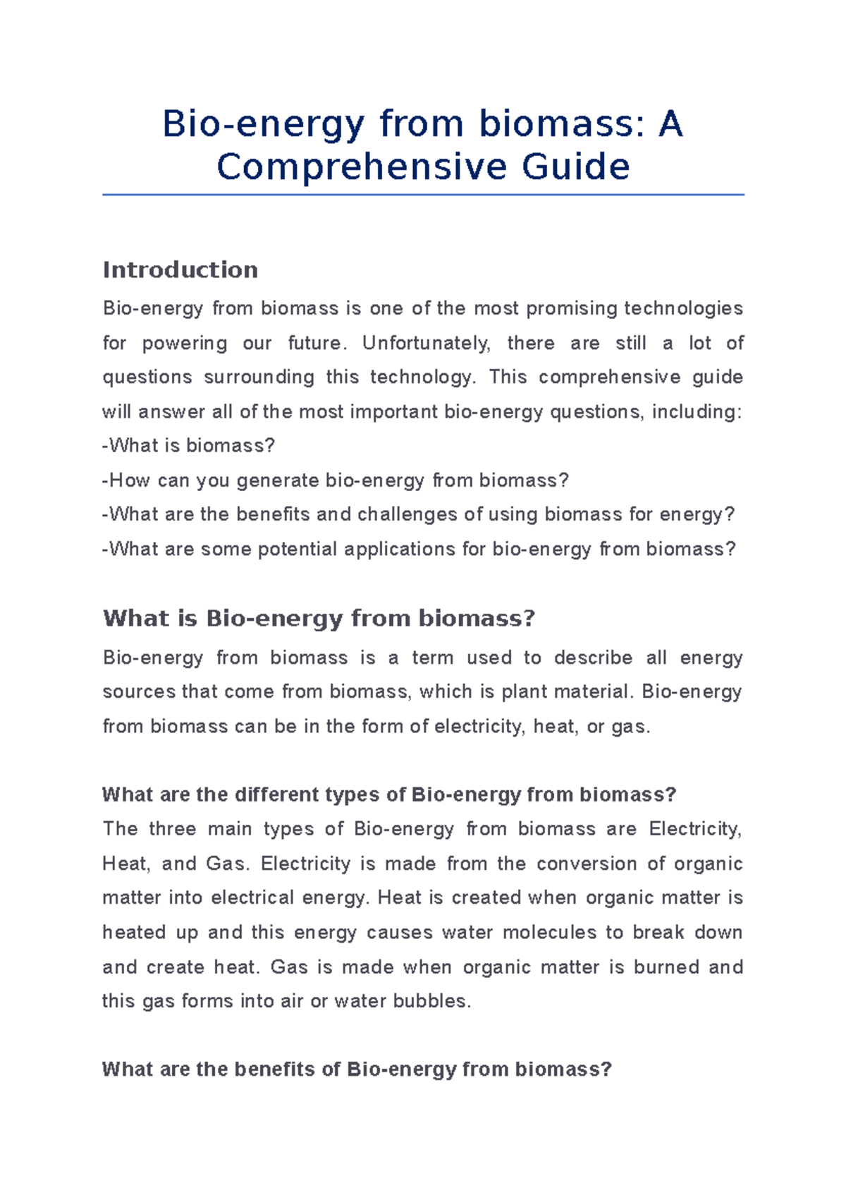 Bio-energy from biomass A Comprehensive Guide - Bio-energy from biomass ...