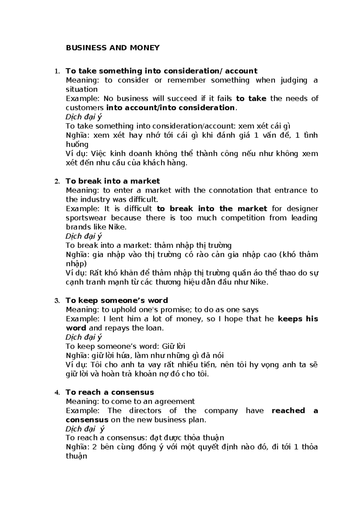 Business AND Money - ..... - BUSINESS AND MONEY To take something into ...