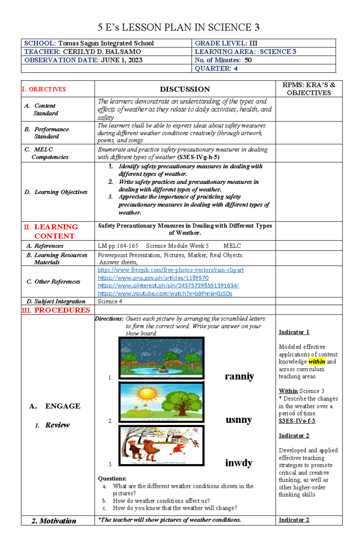 CO2 Science 3 Q4 June 1 2023 - 5 E’s LESSON PLAN IN SCIENCE 3 SCHOOL ...