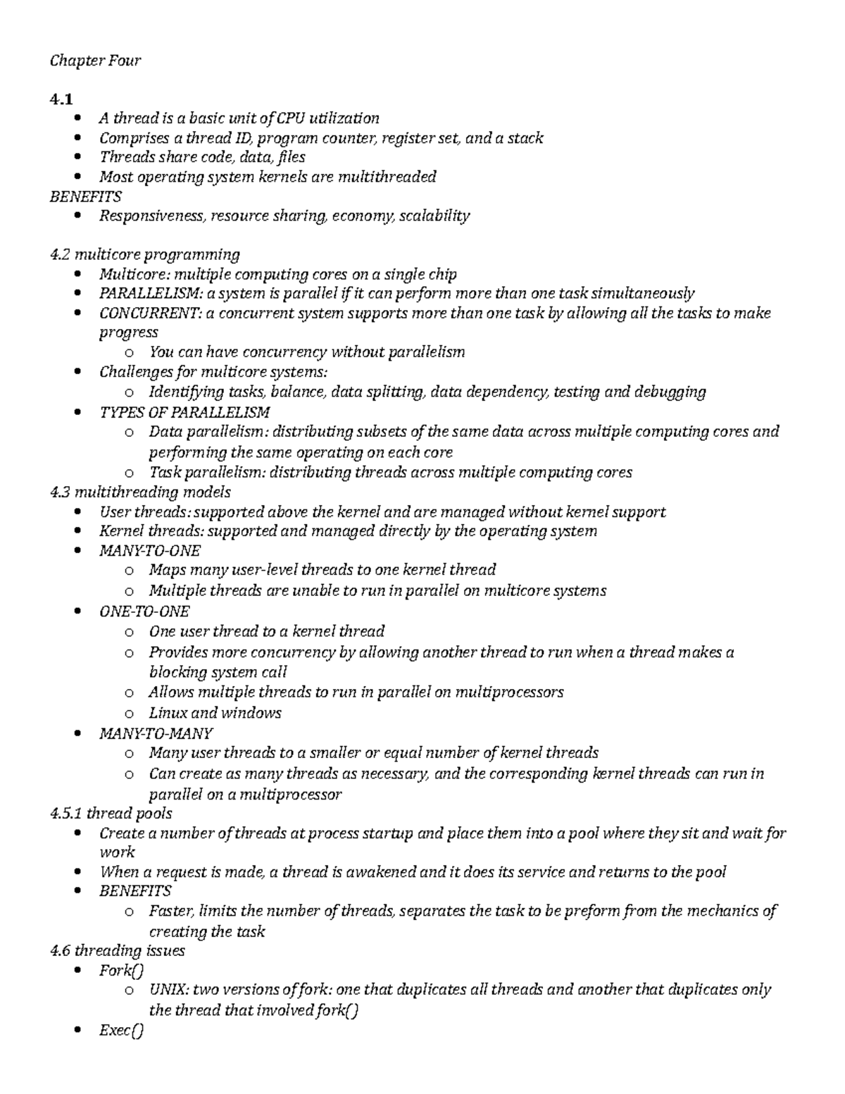 Midterm Two Review - Chapter Four 4 A thread is a basic unit of CPU ...