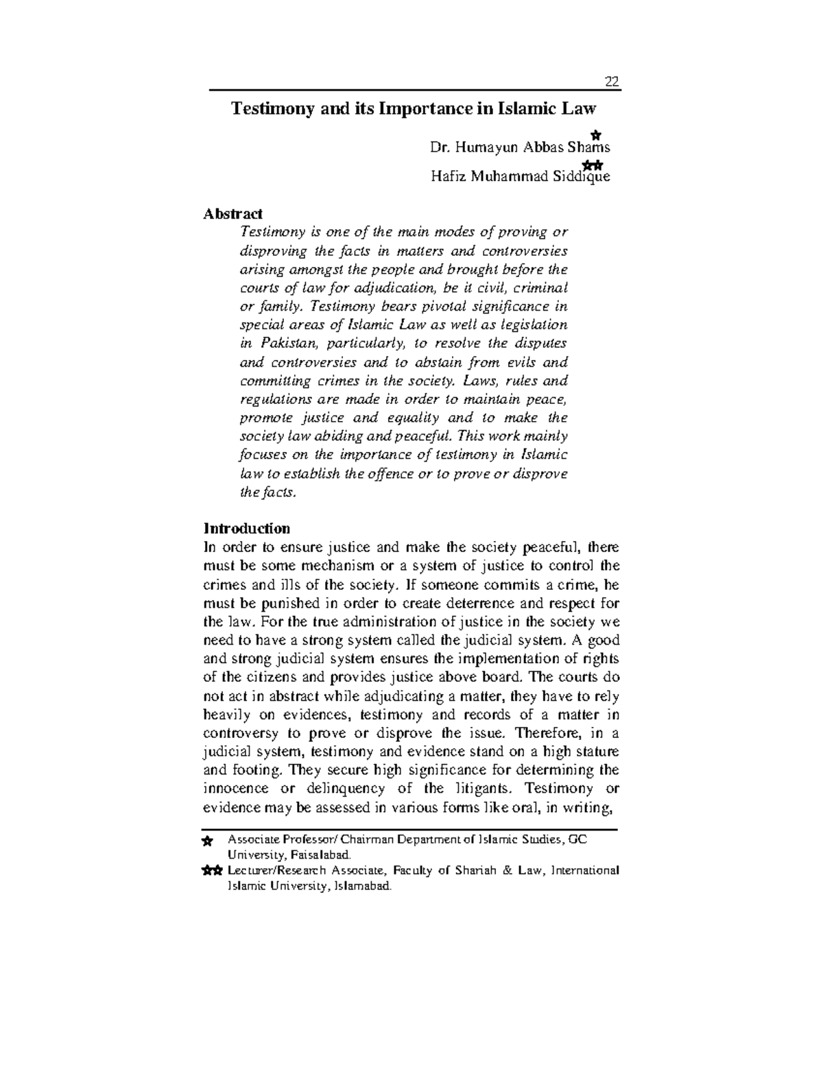 Testimony-and-its-importance-in-Islamic-Law. Dr. Humayun Abbas, Hafiz ...