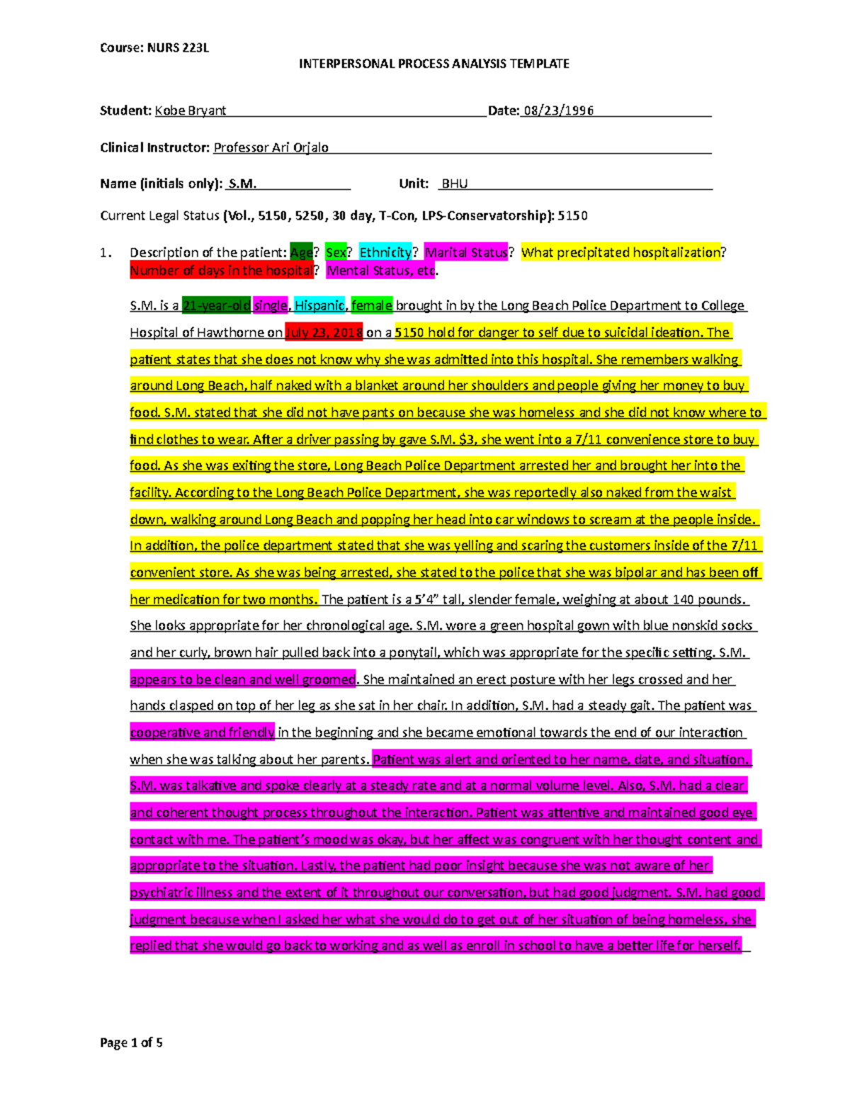 IPA Sample ONLY 2021 - Interpersonal Psychiatrists Analysis ...
