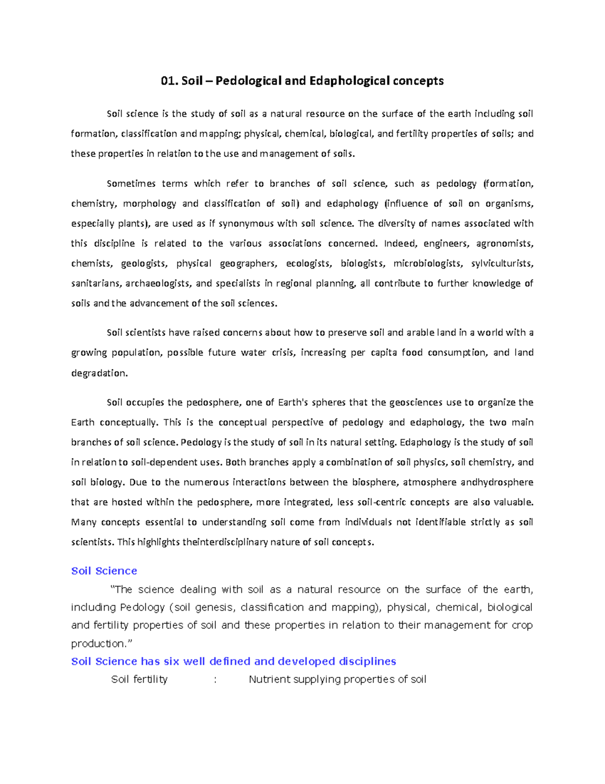 SOIL Lecture YR 1 - 01. Soil – Pedological and Edaphological concepts ...