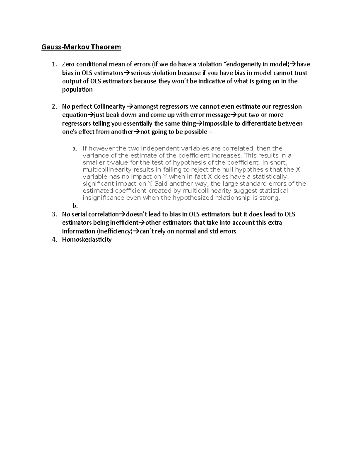 Stats - Gauss-Markov - Gauss-Markov Theorem Zero conditional mean of ...