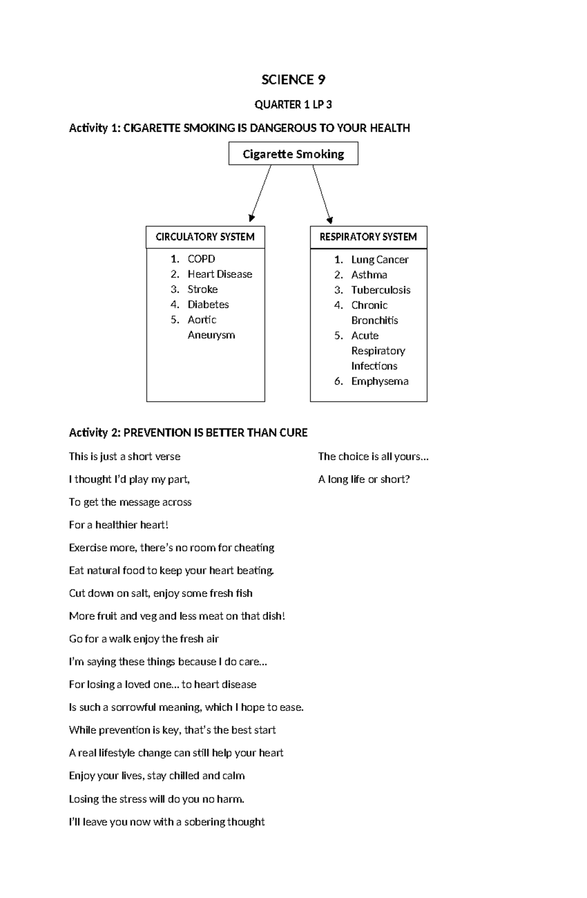Science 9 Quarter 1 LP3 - Set of activities - SCIENCE 9 QUARTER 1 LP 3 ...
