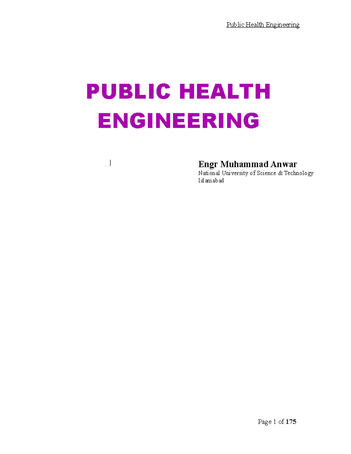 Environmental Engineering I - PUBLIC HEALTH ENGINEERING Public Health ...