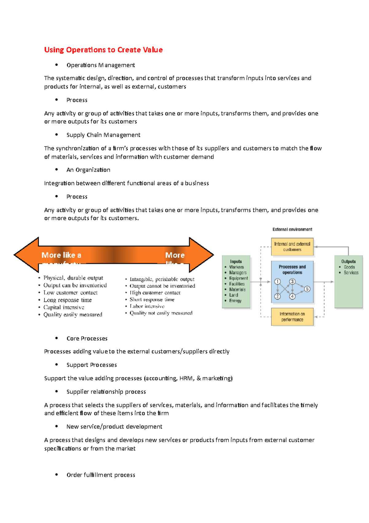 Summary - OP - Using Operations to Create Value Operations Management The systematic design ...