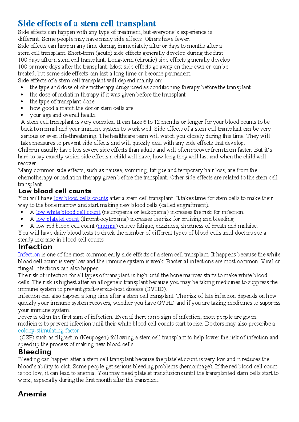 Stemcell - 90loasdsf - Side effects of a stem cell transplant Side effects can happen with any ...
