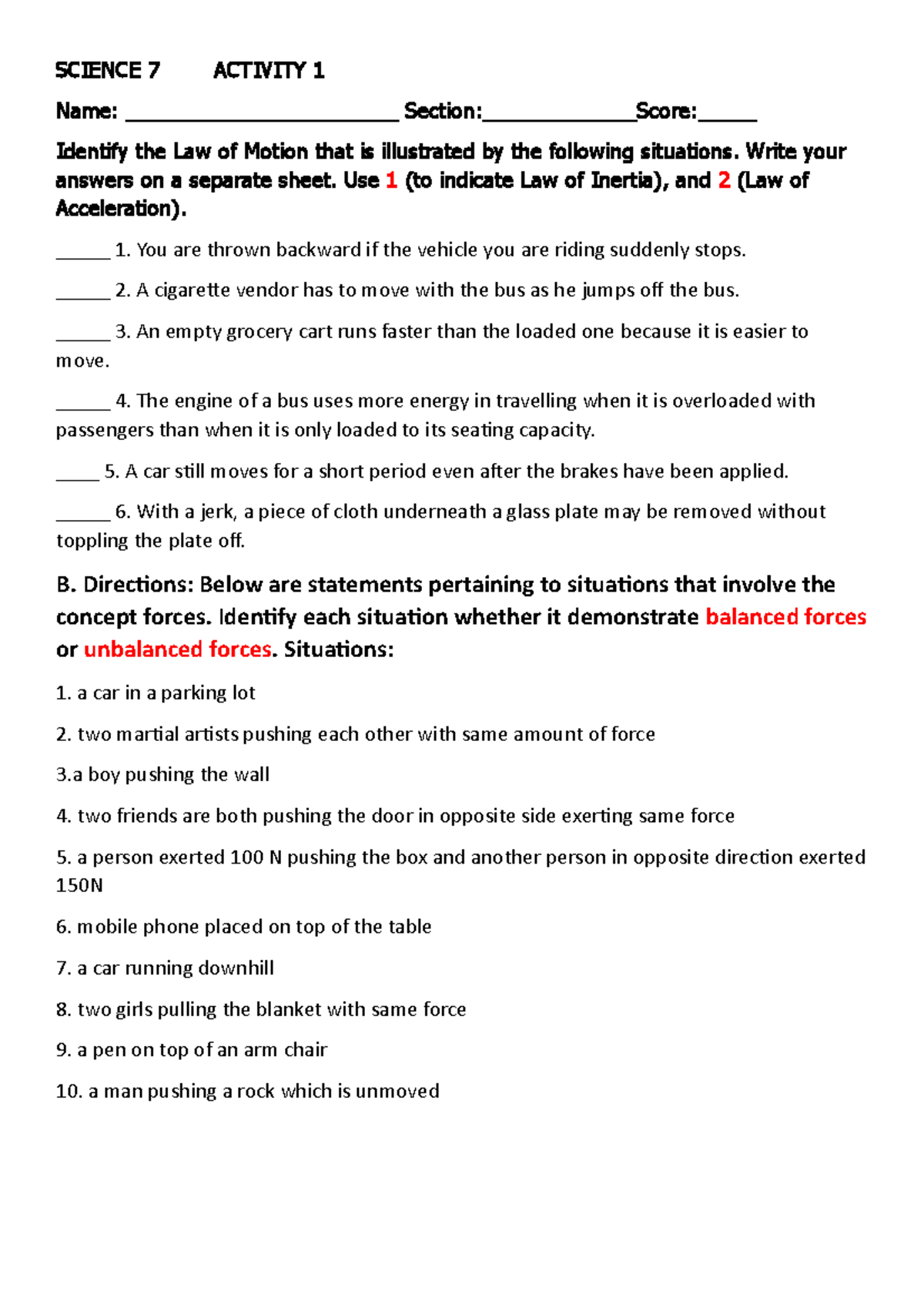 Science 8 Activity 1 Prelim - SCIENCE 7 ACTIVITY 1 Name ...