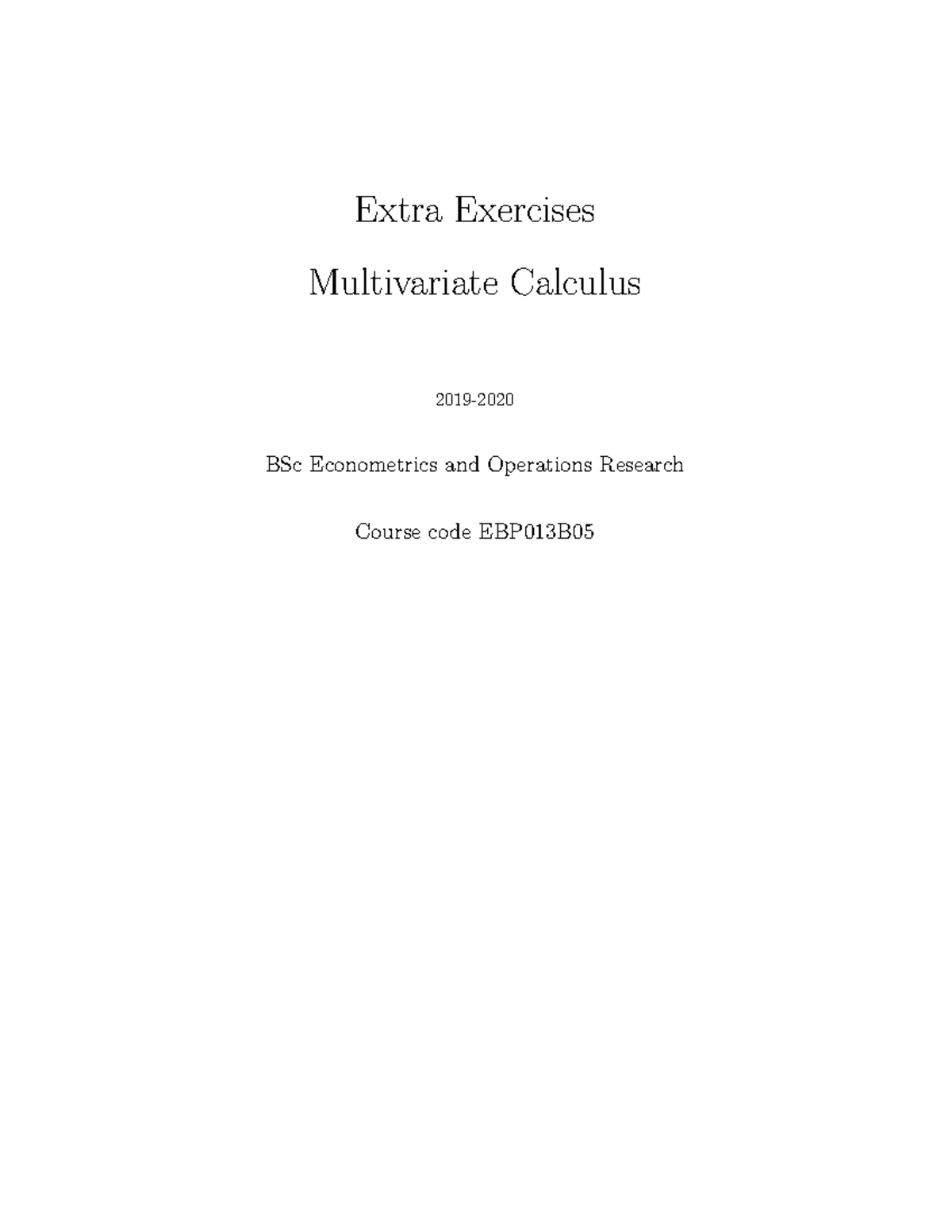 Extra Exercises Multi Calc 19-20 - Extra Exercises Multivariate ...