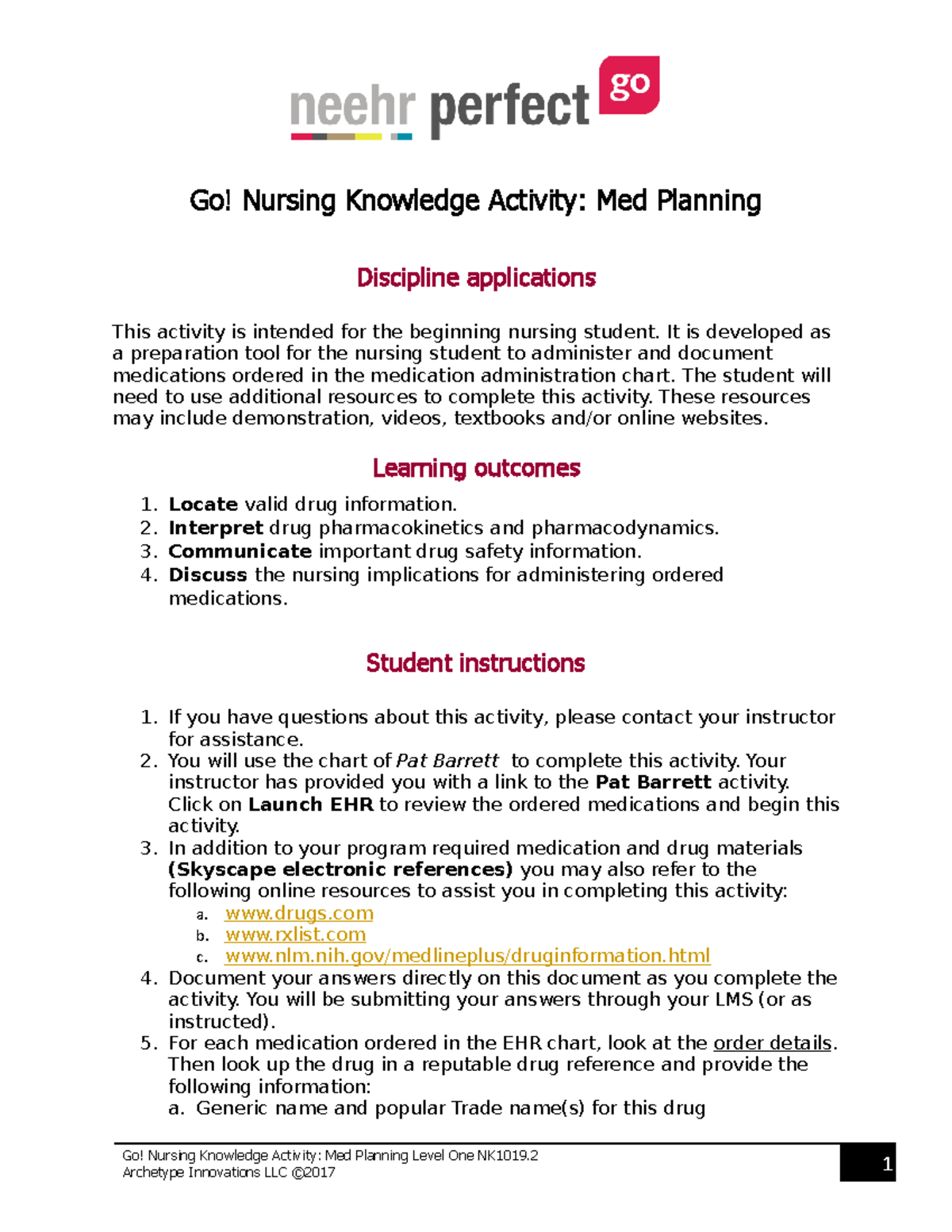 Pat Barrett Med Planning NK1019.2 (3) (3) - Go! Nursing Knowledge ...