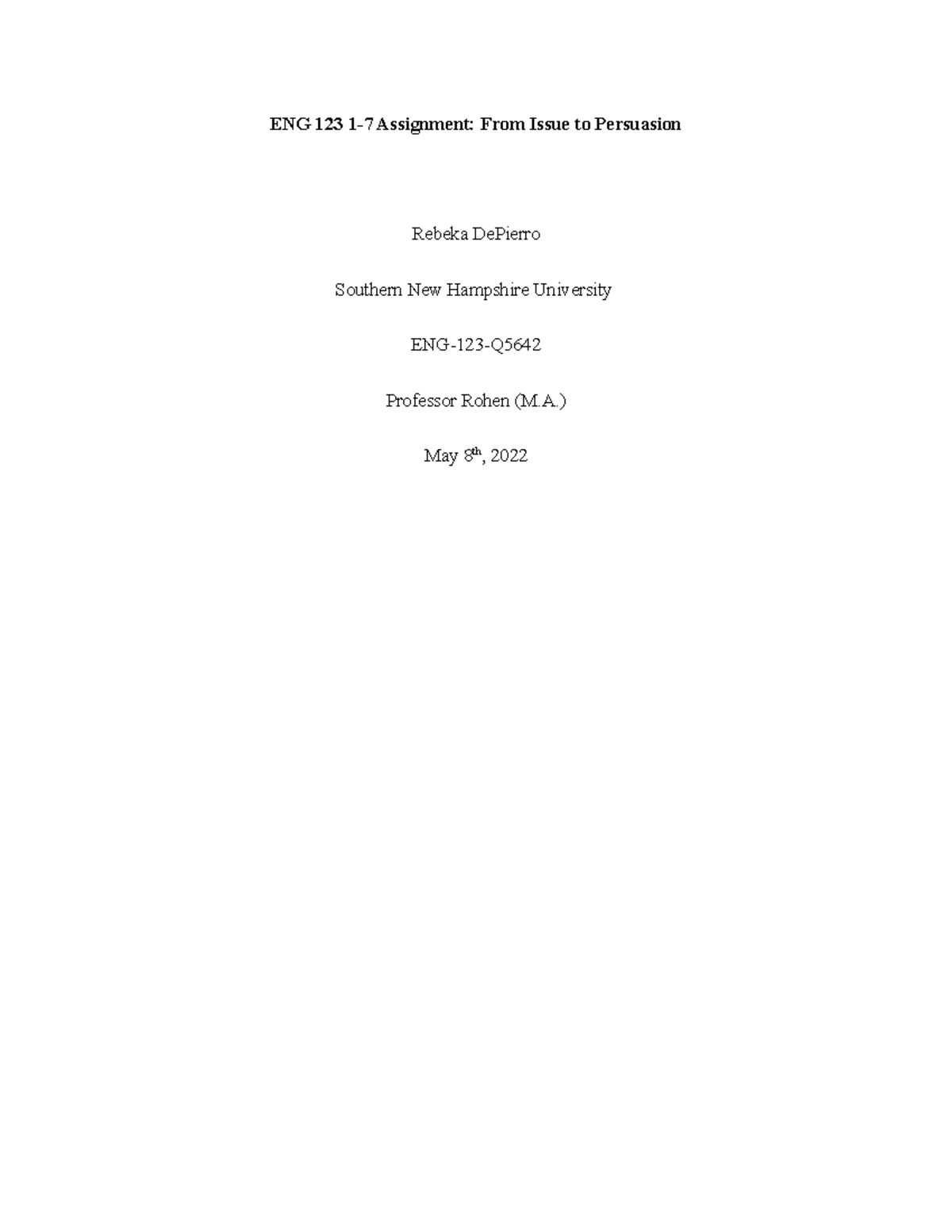 Module One Assignment Eng 123 1 7 Assignment From Issue To