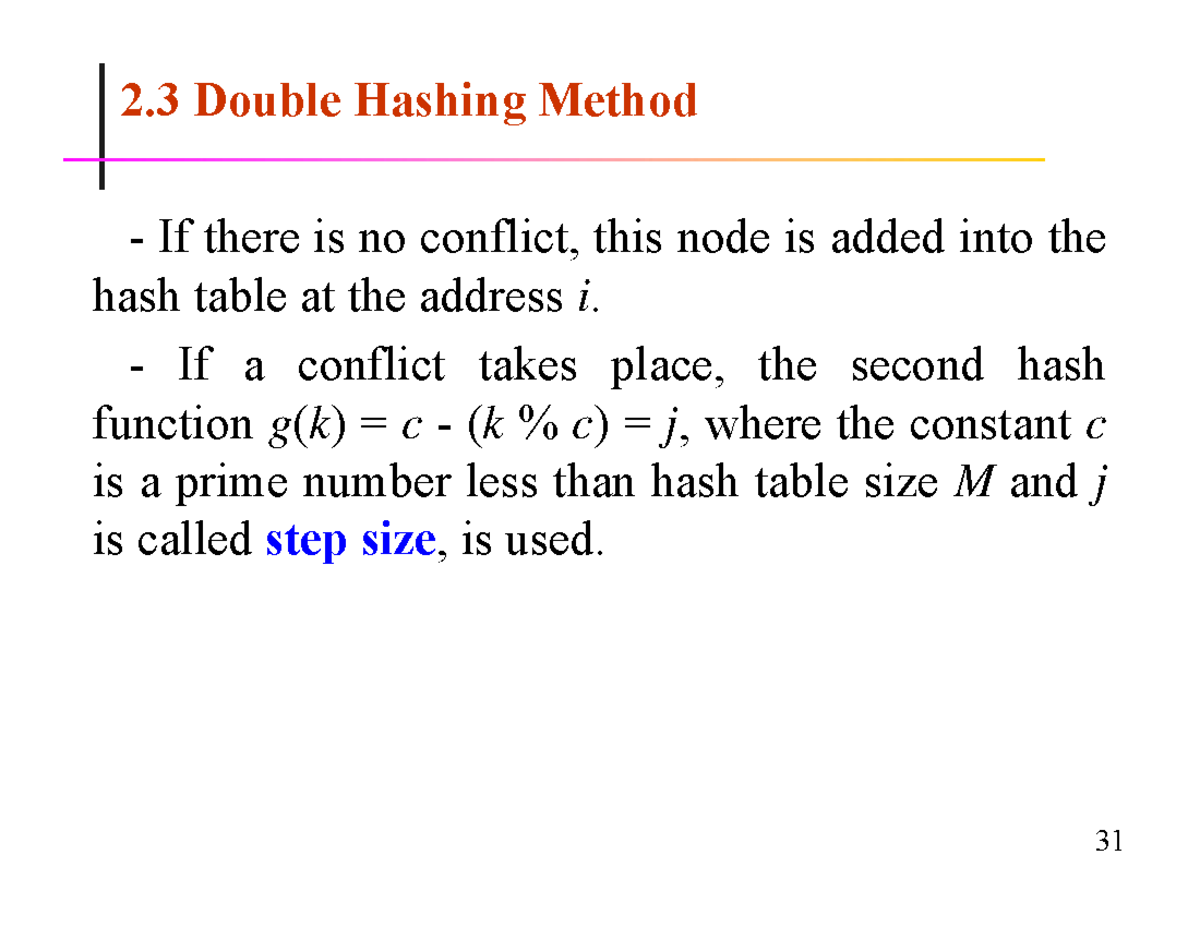 Lec04 - Hashing Methods-3 - 2 Double Hashing Method If there is no ...