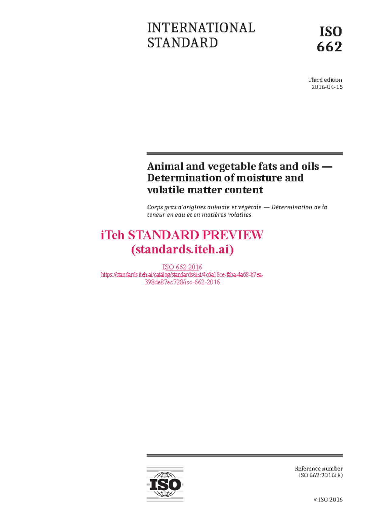 ISO-662-2016 Humedad EN Aceite-convertido - INTERNATIONAL STANDARD ISO 662 Third edition 2016-04 ...