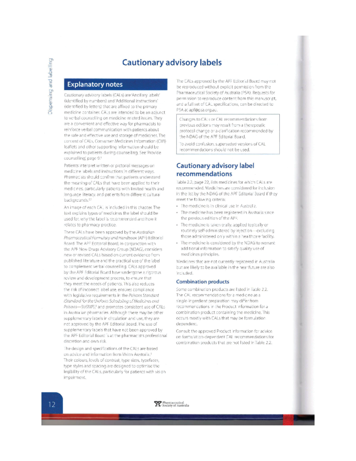 APF25 Cautionary Advisory Labels and Table 2 - PHAR1811 - Studocu