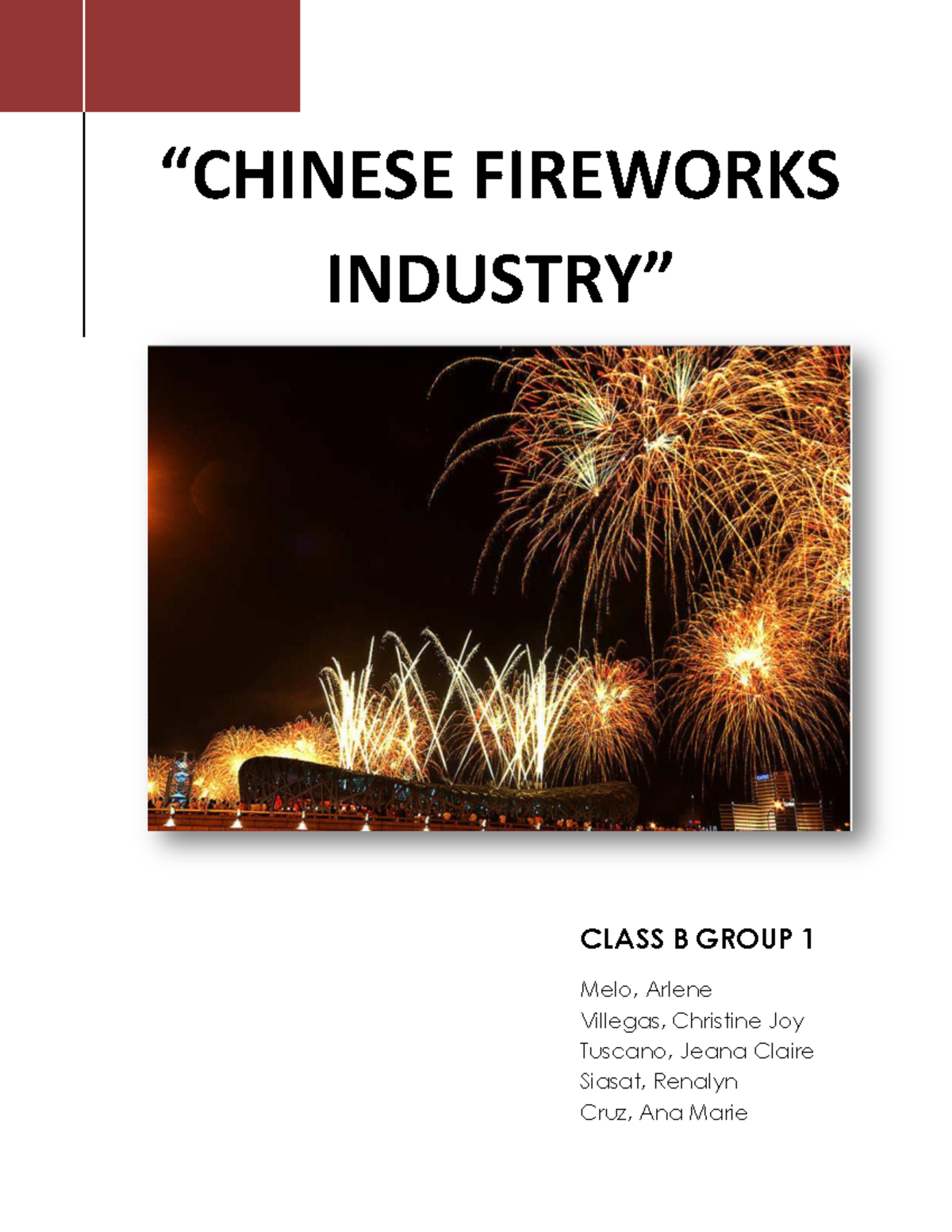 Firework in class Case - [Year] “CHINESE FIREWORKS INDUSTRY” CLASS B ...