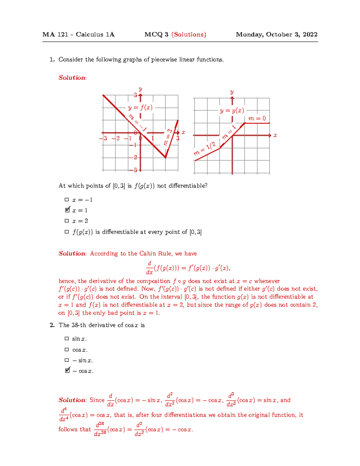 MCQ 3 Solution - Professor: Denis Serbin - MA 121 - Calculus 1A MCQ 3 ...
