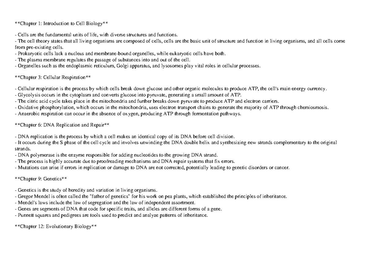 Bio1140 Notes 8 - Chapter 1: Introduction to Cell Biology Cells are the ...