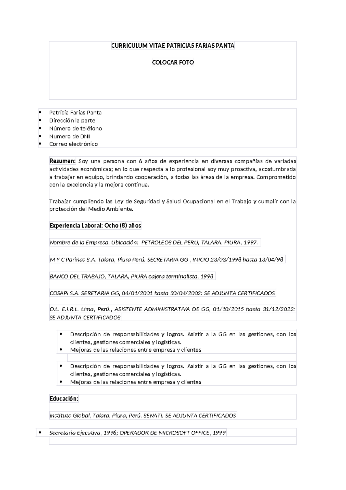 CV Actualizado Patricia Farias - CURRICULUM VITAE PATRICIAS FARIAS ...