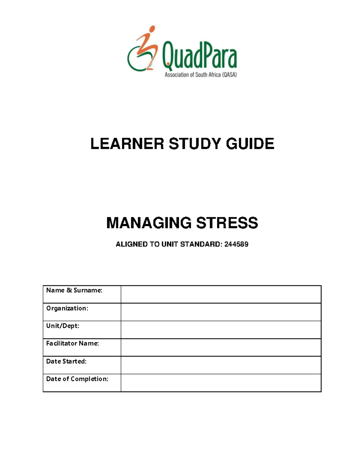 Stress Management Learner Guide - LEARNER STUDY GUIDE MANAGING STRESS ...
