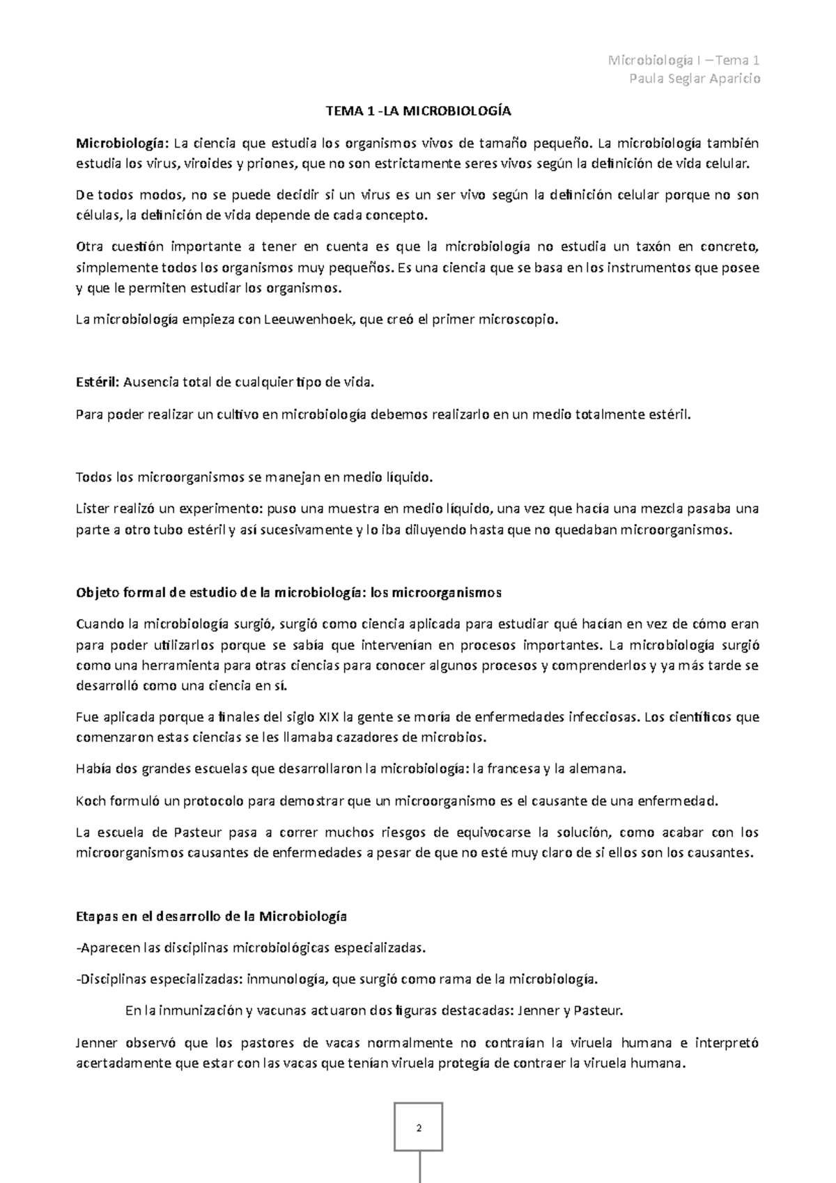 Tema 1 - La microbiología - I Tema 1 Paula Seglar Aparicio TEMA 1 La ...