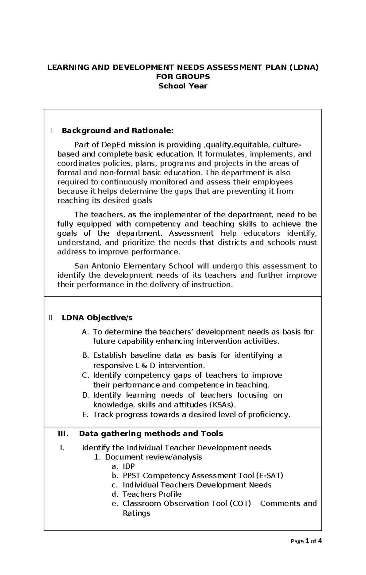 LDNA Report - attachment - LEARNING AND DEVELOPMENT NEEDS ASSESSMENT ...