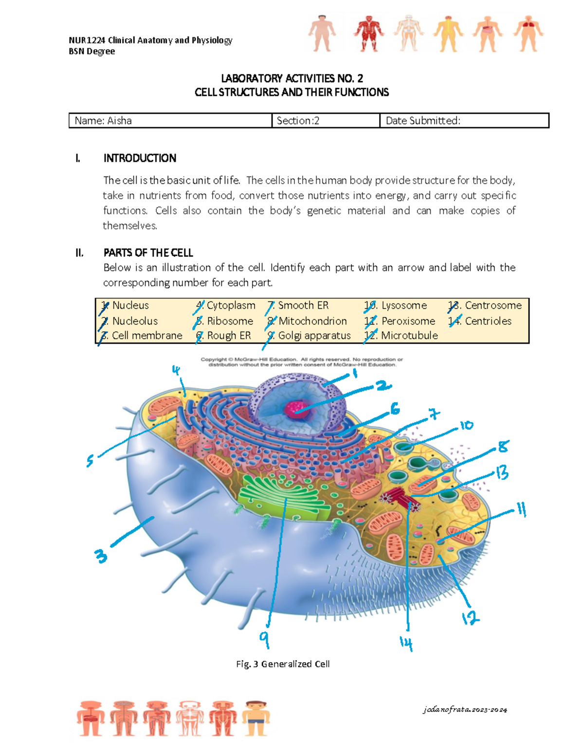 lab exercise biochemistry - BSN Degree LABORATORY ACTIVITIES NO. 2 CELL STRUCTURES AND THEIR ...