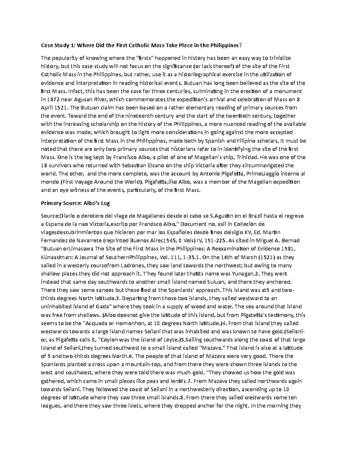 Case Study 1 GEC 2 Module 8 - Case Study 1: Where Did the First Catholic Mass Take Place in the ...