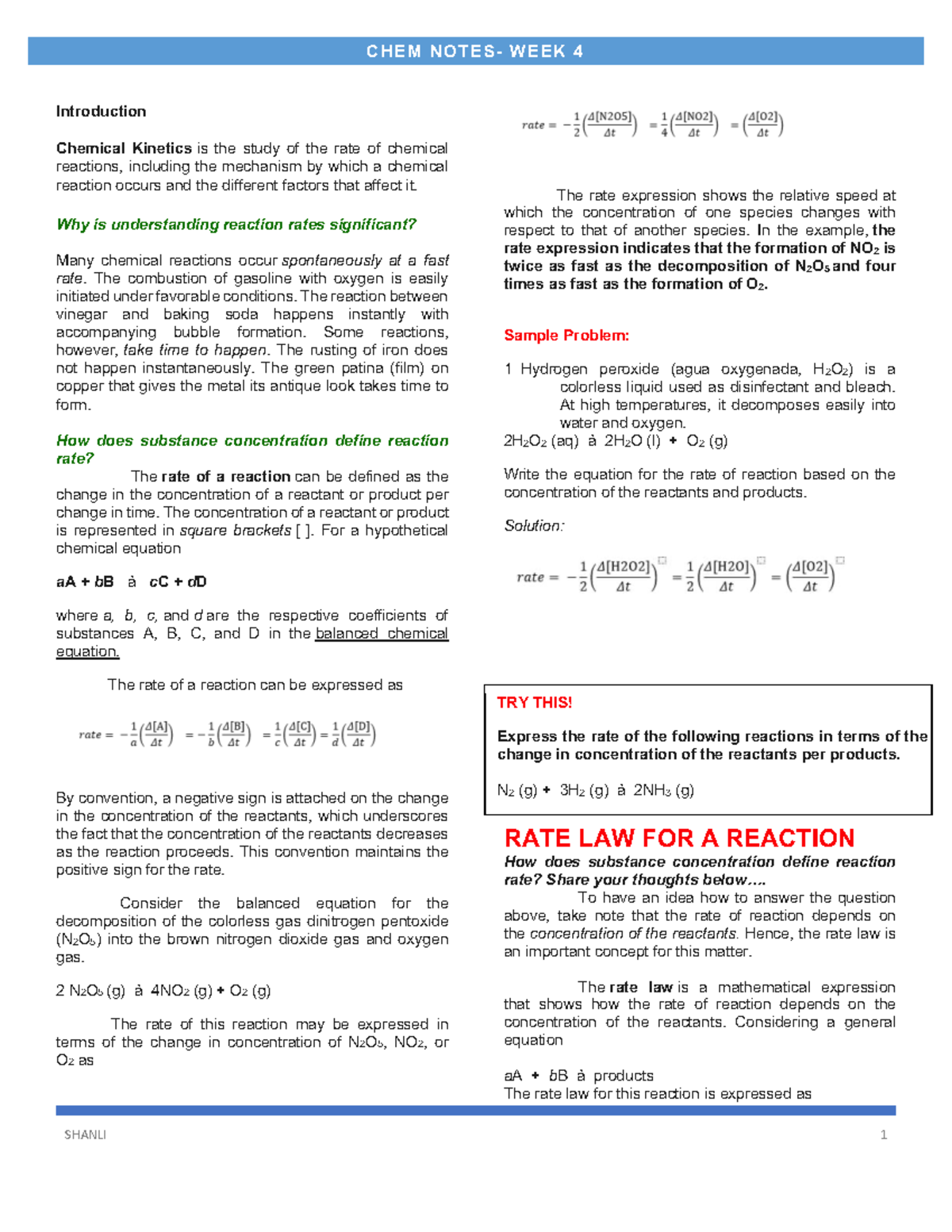 CHEMISTRY NOTES FOR STUDENTS - Introduction Chemical Kinetics is the ...