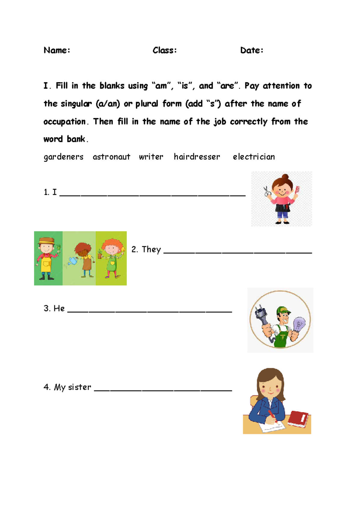 English Review Worksheet - Name: Class: Date: I. Fill in the blanks ...