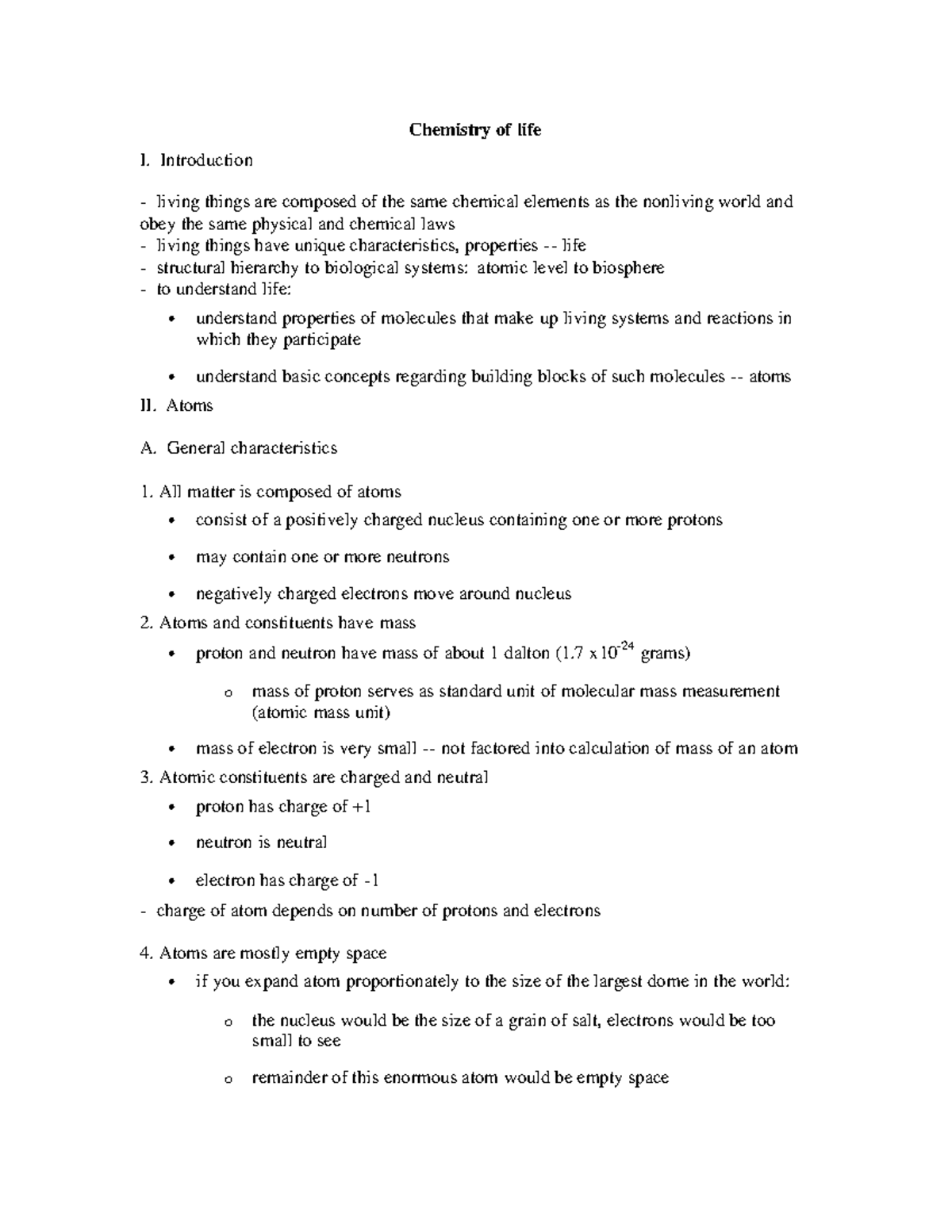 Chemlife - Chemistry of life I. Introduction living things are composed ...