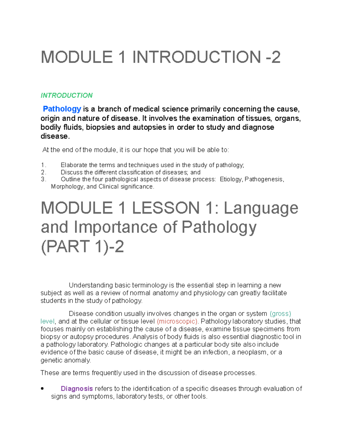 Lecture general pathology - MODULE 1 INTRODUCTION - INTRODUCTION ...