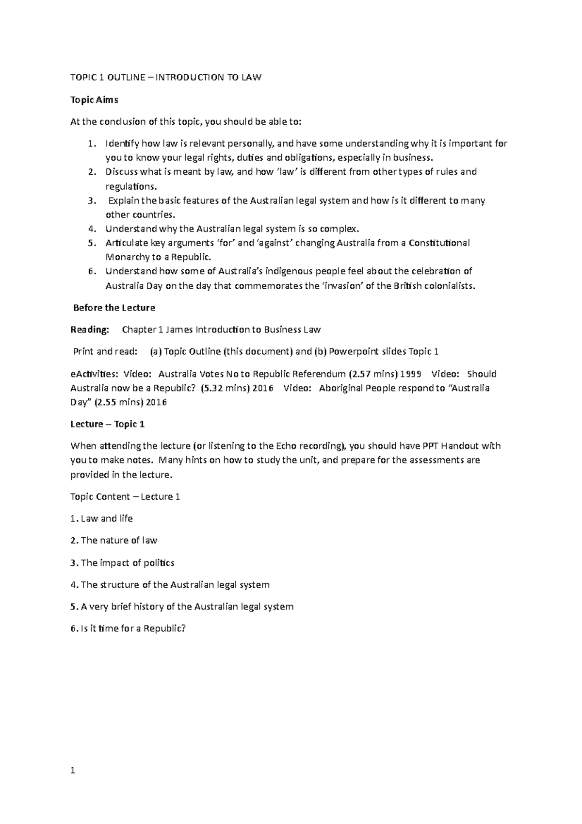 Topic outline -1 - tutorial questions - TOPIC 1 OUTLINE – INTRODUCTION ...