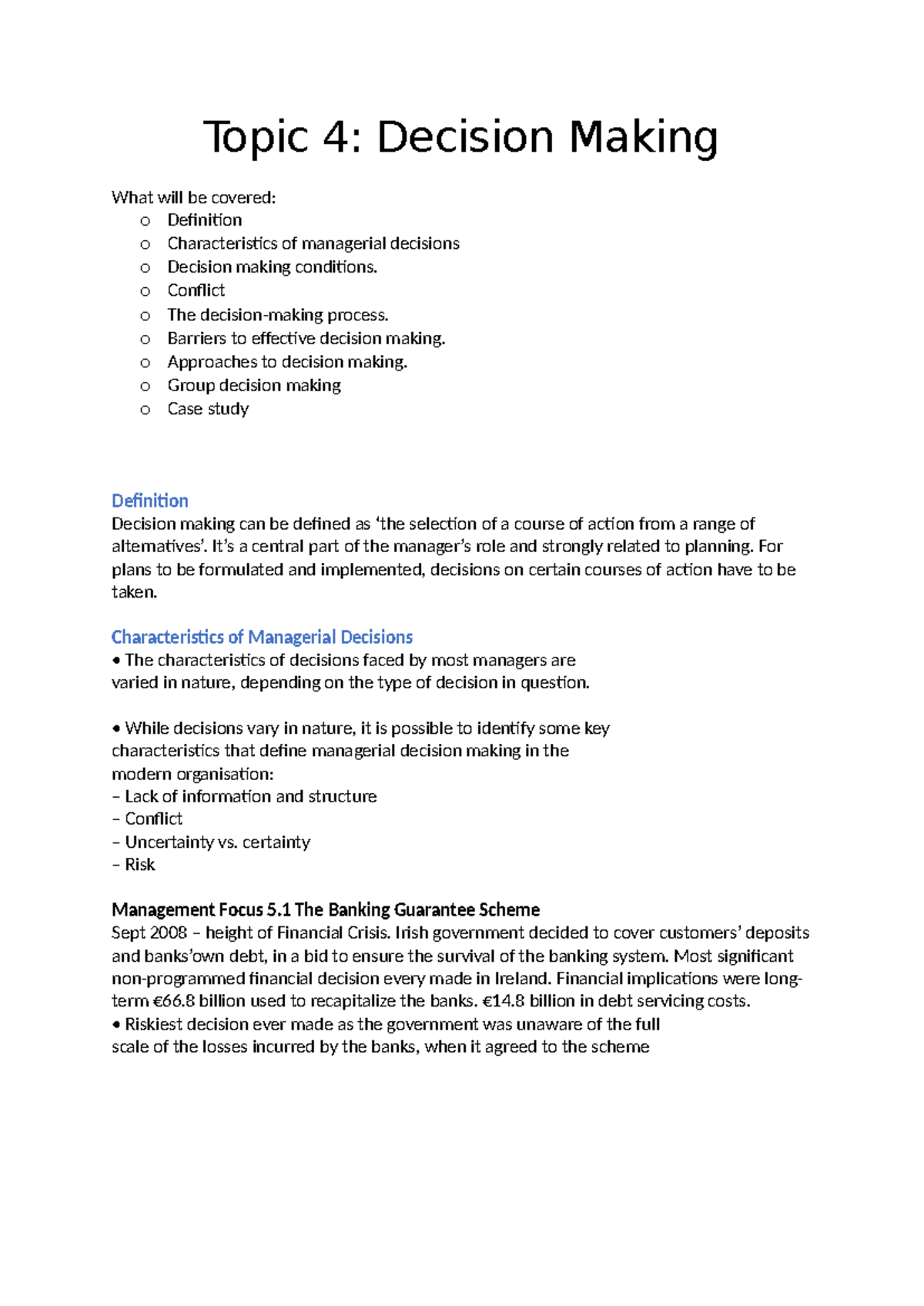 Topic 4 - decision making - Topic 4: Decision Making What will be ...