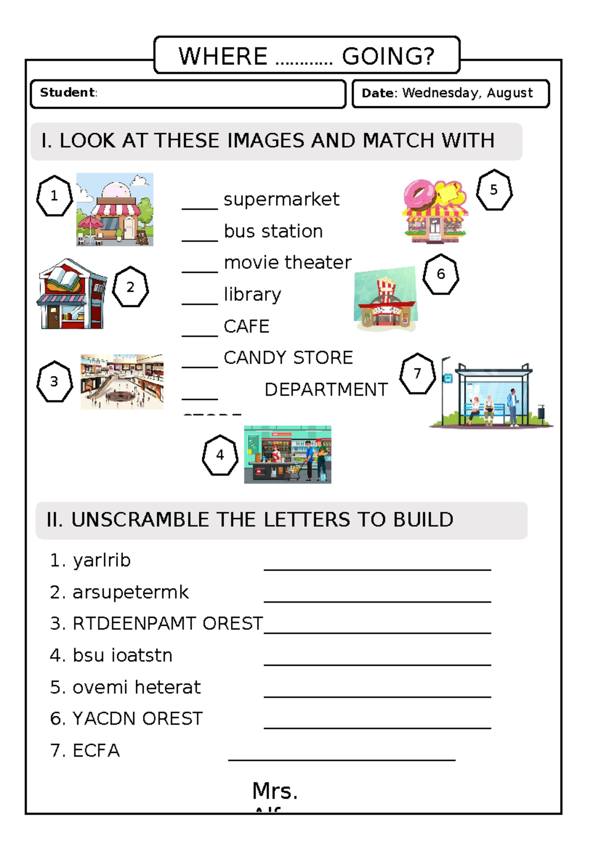 Places TO GO - Worksheet - Student ...