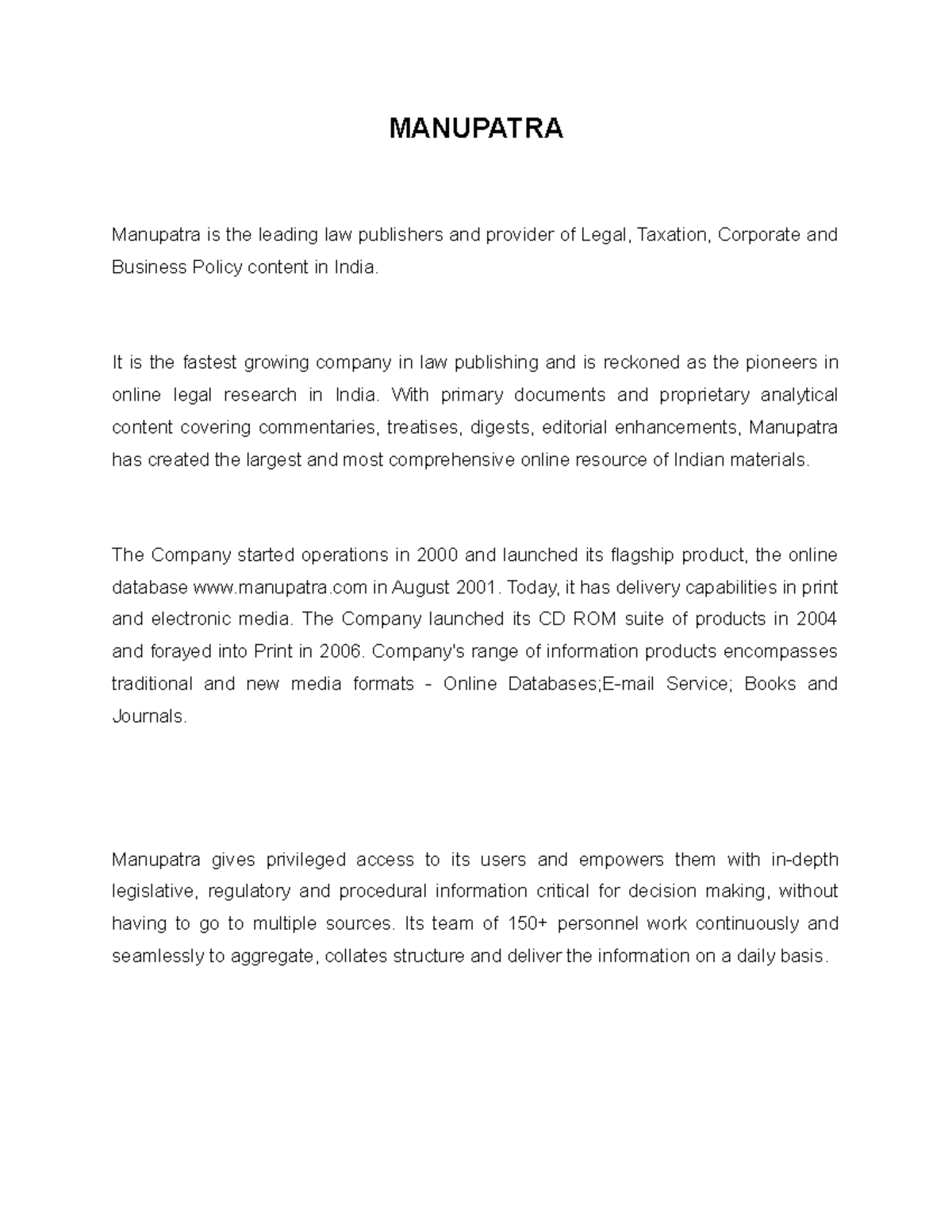 Manupatra - MANUPATRA Manupatra is the leading law publishers and ...