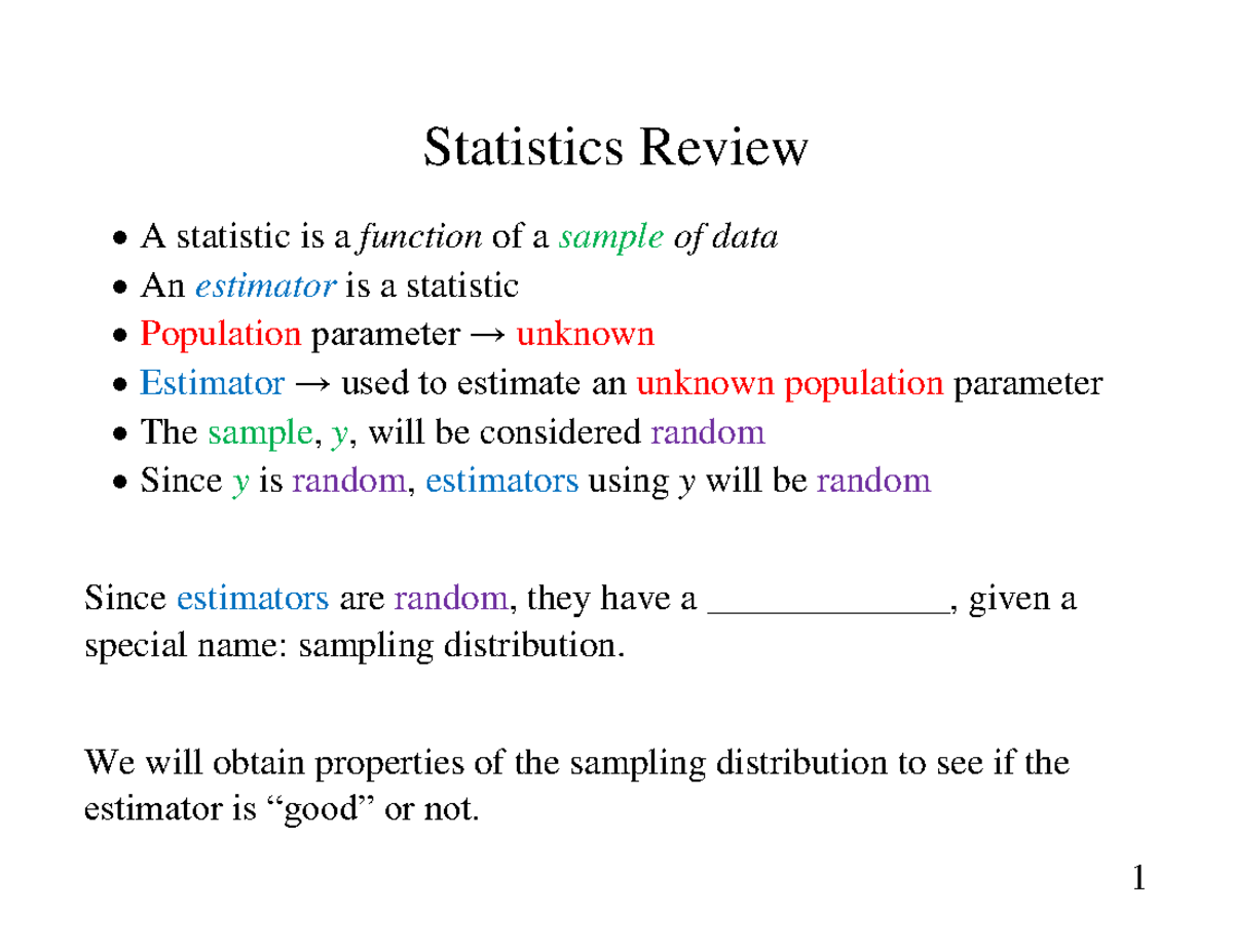 S5 stat review 1 - Introduction To Econometrics detailed lecture notes ...
