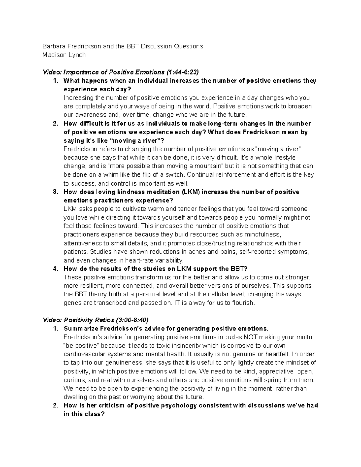 Videos - B.F. BBT Discussion Questions - Barbara Fredrickson and the ...