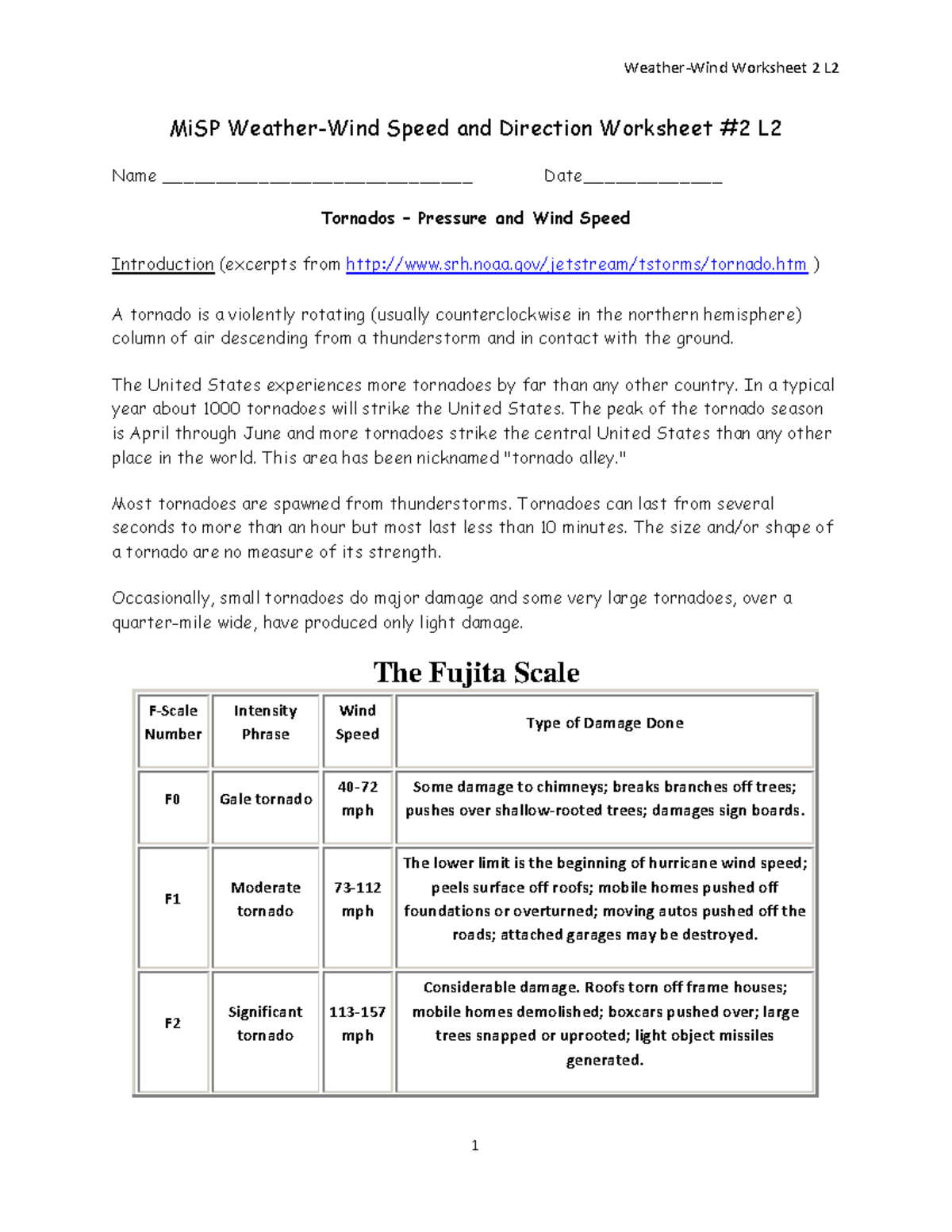 weather, wind worksheet - MiSP Weather-Wind Speed and Direction ...