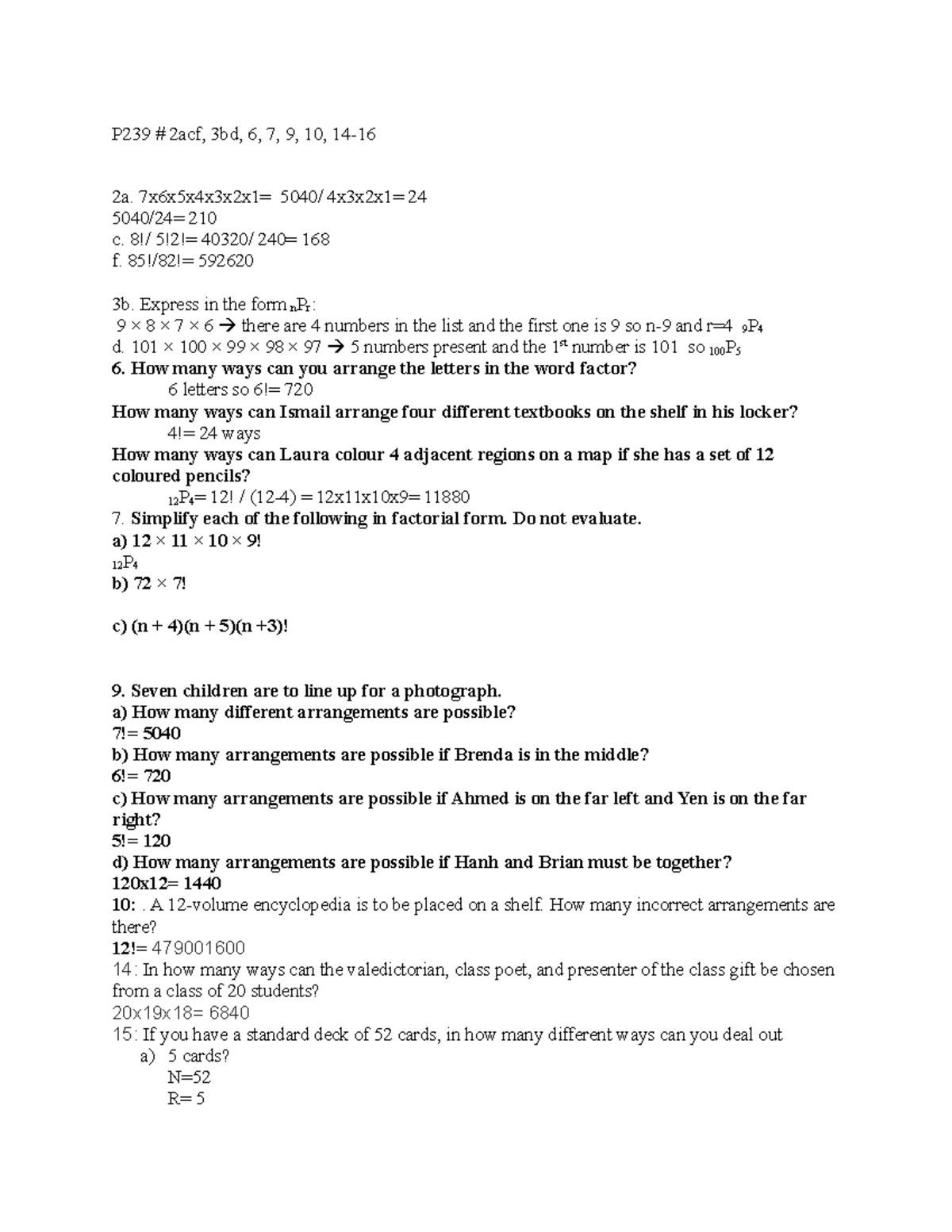 1.3 Data Management Homework - P239 # 2acf, 3bd, 6, 7, 9, 10, 14- 2a ...