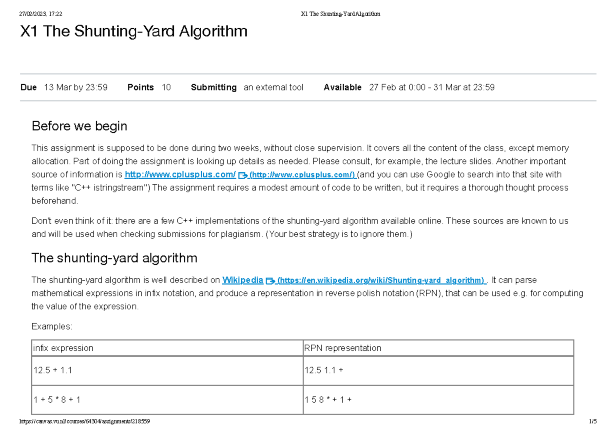 X1 The Shunting-Yard Algorithm - It covers all the content of the class, except memory ...