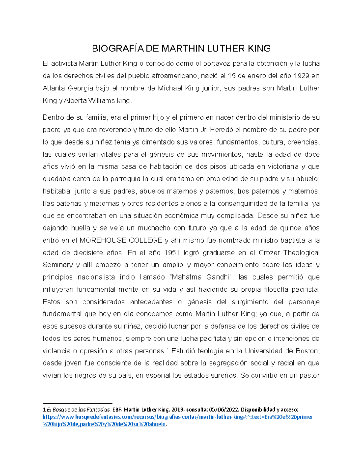 Biografía DE Marthin Luther KING - BIOGRAFÍA DE MARTHIN LUTHER KING El ...