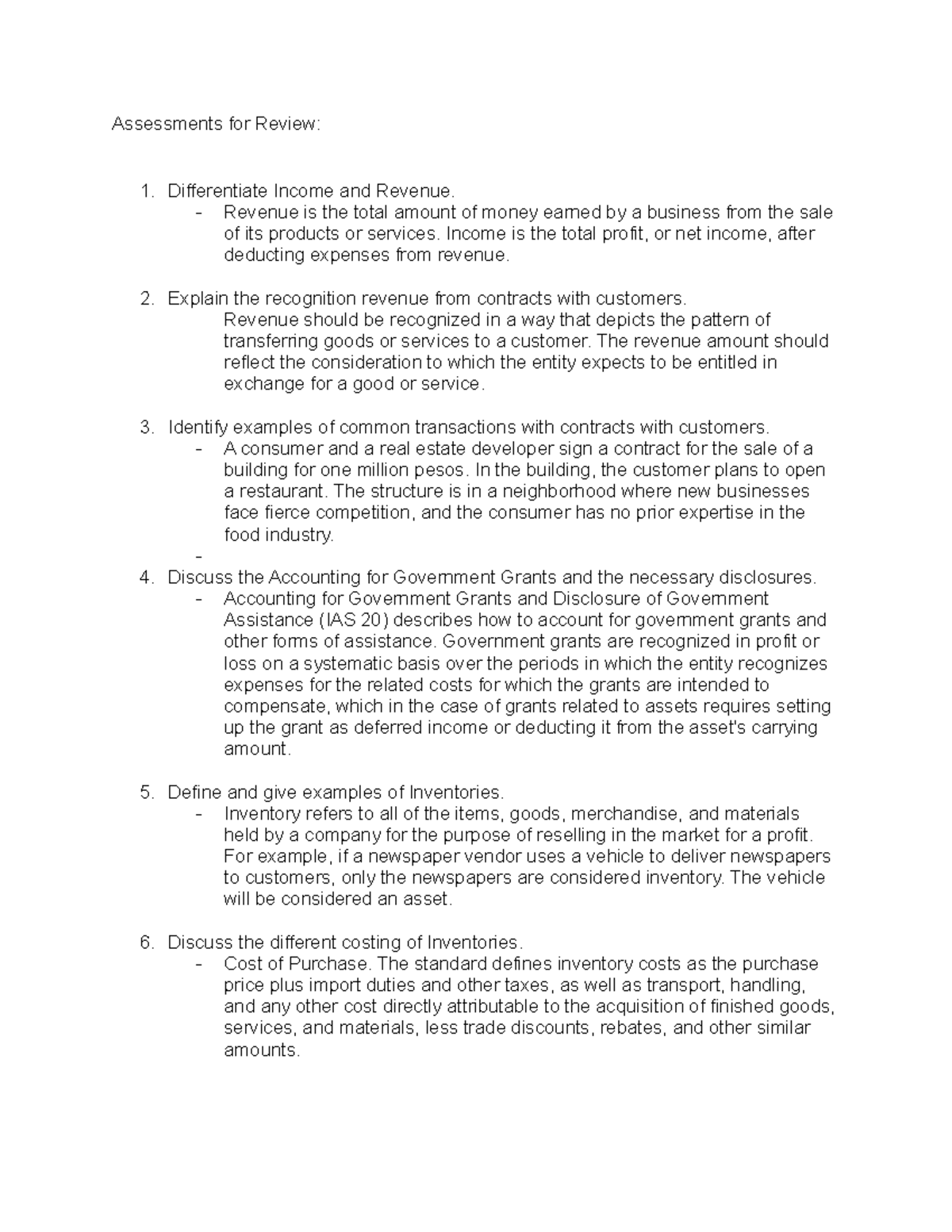 Assessments for Review - Assessments for Review: Differentiate Income ...