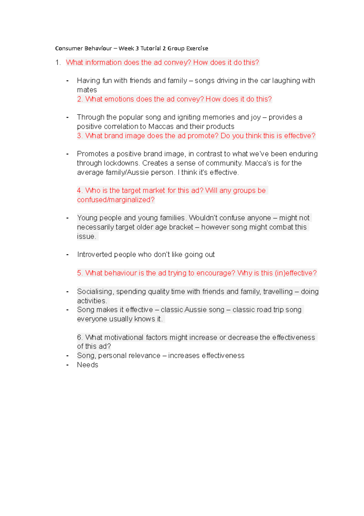 Consumer Behaviour - Wek 3 tutorial class work - Consumer Behaviour ...