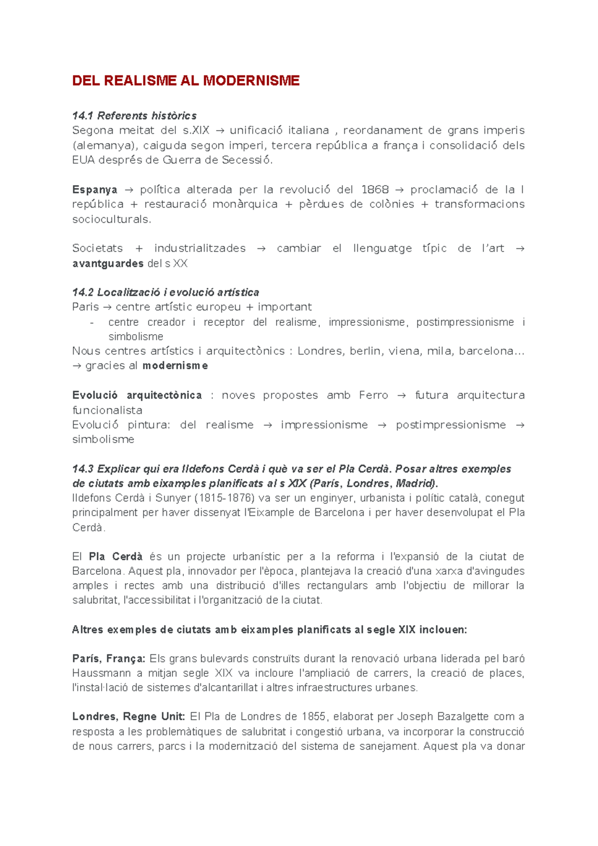 Examen art - DEL REALISME AL MODERNISME 14 Referents històrics Segona ...