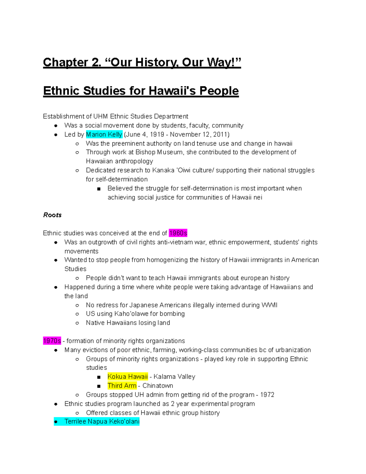 ES 101 Notes - Week 1 What is ethnic Studies - Chapter 2. “Our History ...