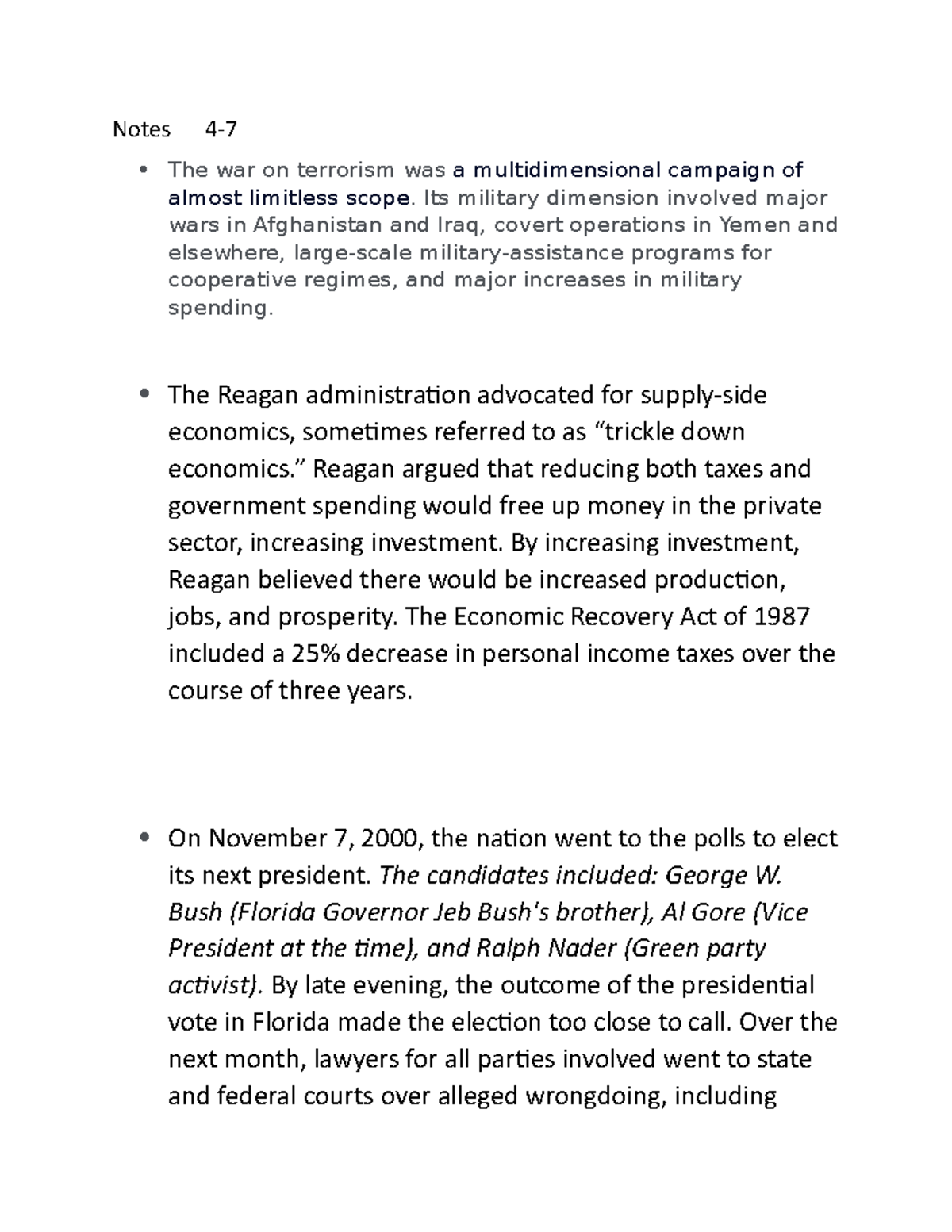 notes U.S History - Notes 4- The war on terrorism was a ...