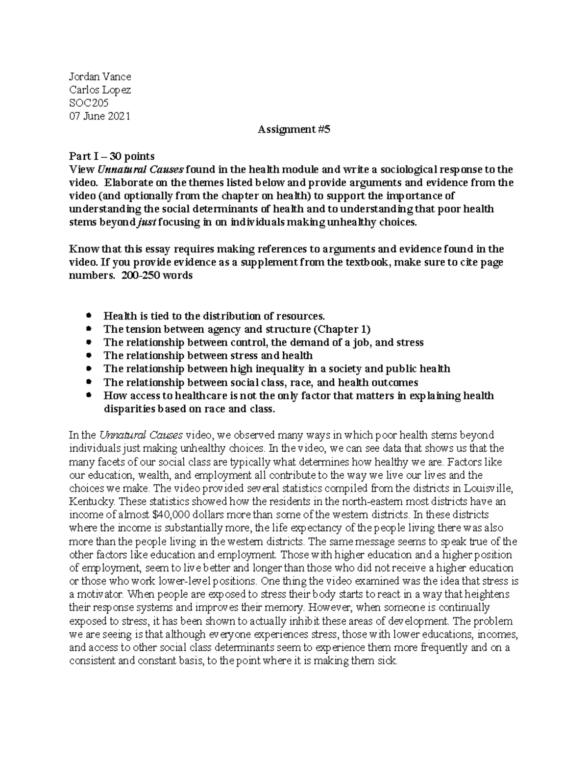 SOC205 Assignment #5 Jordan Vance 07 06 2021 - Jordan Vance Carlos ...