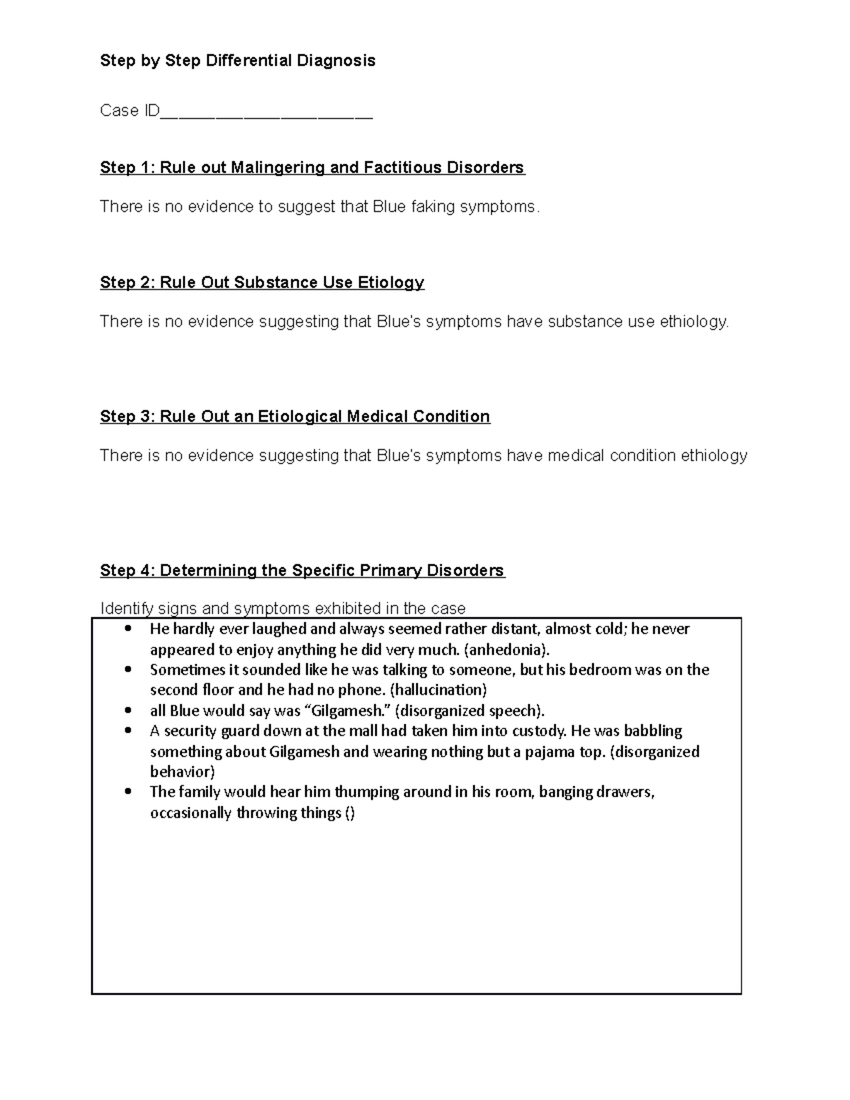 Step by Step Differential Diagnosis - Step 2: Rule Out Substance Use ...